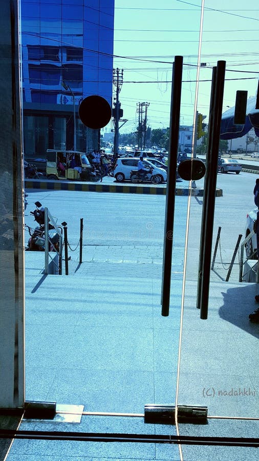Blue Glass Door Outside View Editorial Stock Image - Image of glass ...