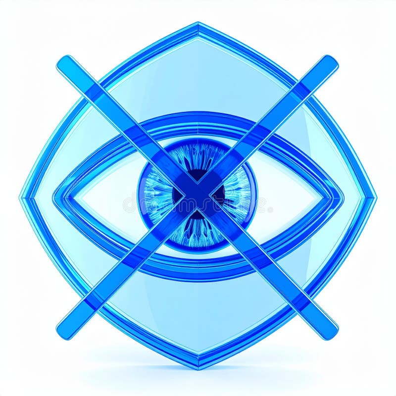 Blue Glass Eye Icon with Cross Symbol on White Background Stock ...
