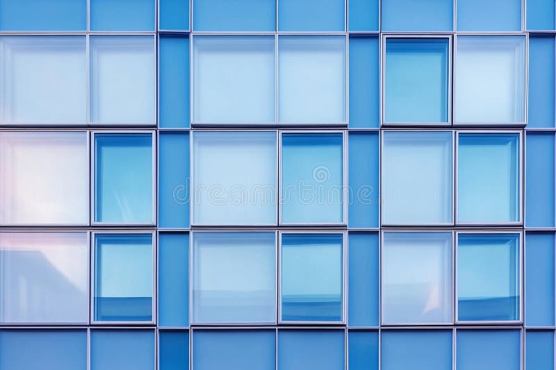 Modern Architecture Showcases a Blue Glass Facade with Distinct Window ...