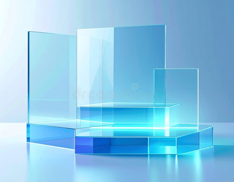 Blue Glass Geometric Shapes on Light Background Stock Illustration ...