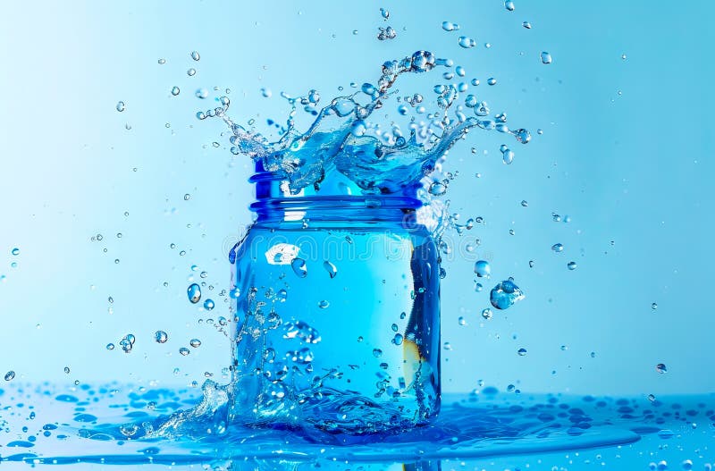 A Blue Glass Jar with Water Splashing Stock Photo - Image of glass ...
