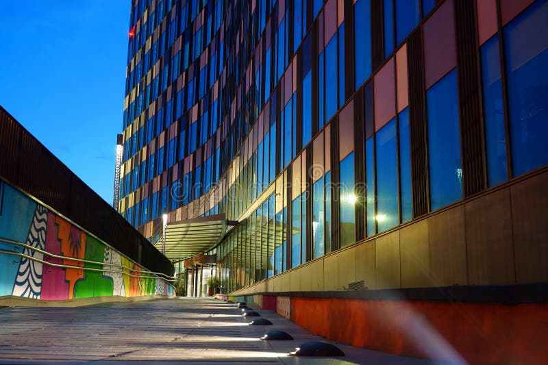 Blue Glass Office Building at Night in Bucharest Stock Image - Image of ...