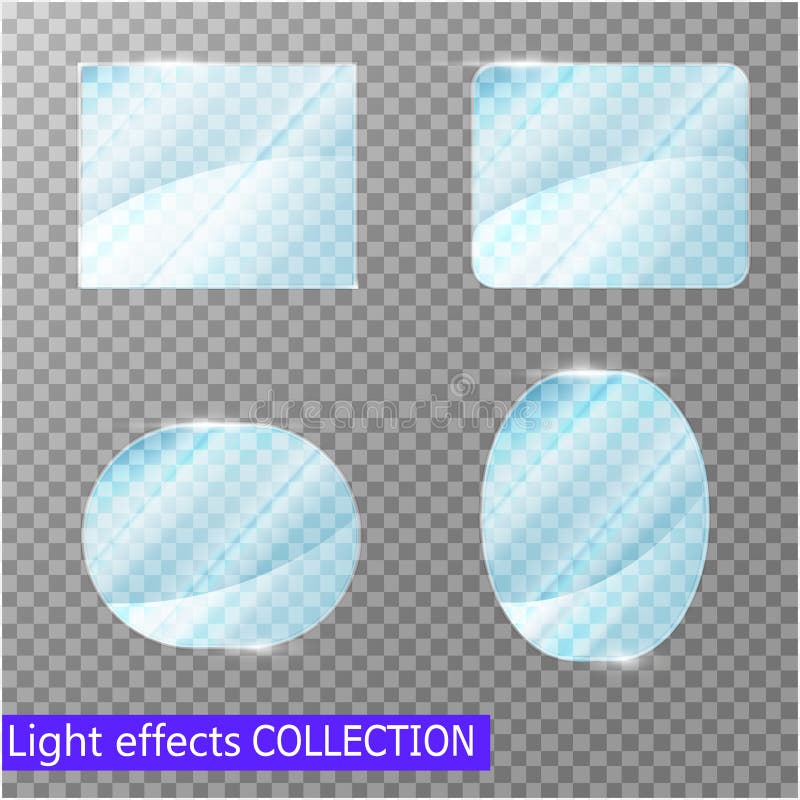 Blue Glass Plates Set. Vector Glass Banners on Transparent Background ...