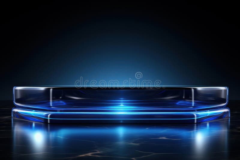 Blue Glass Platform with Dark Background Stock Image - Image of concept ...