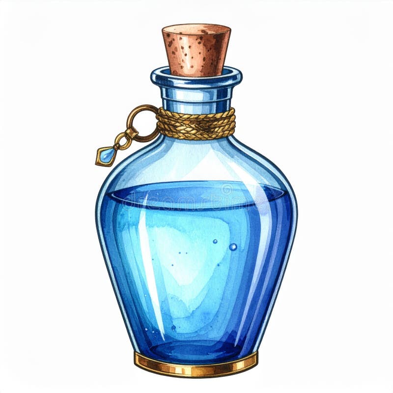 Blue Glass Potion Bottle with Gold Accents Stock Illustration ...