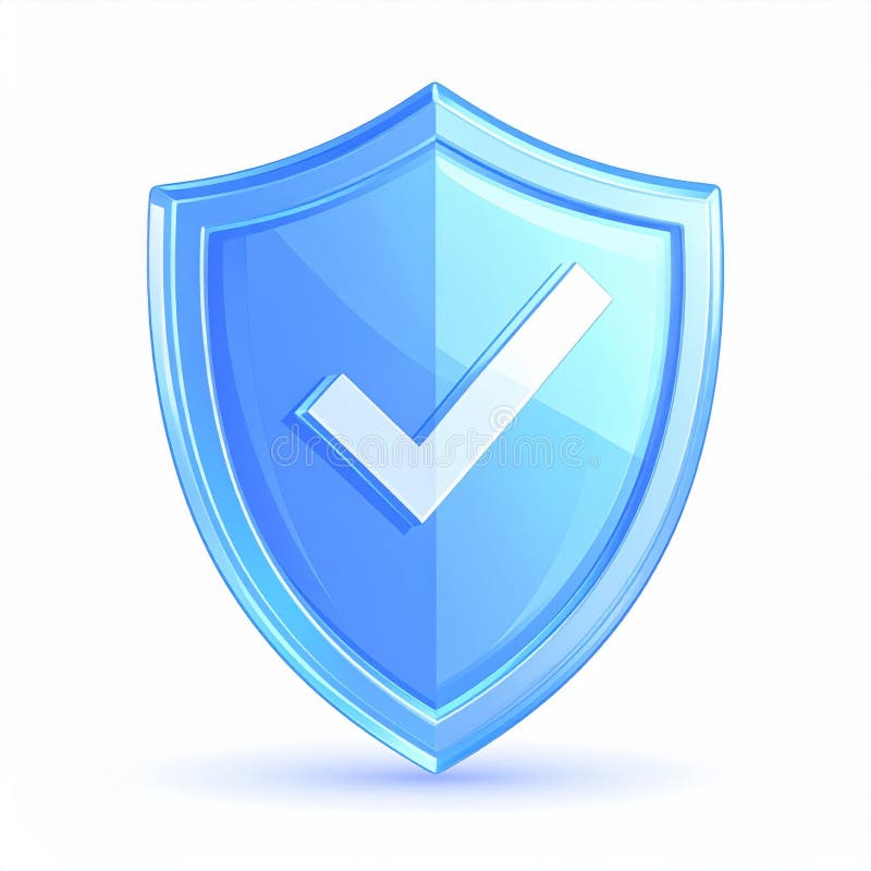 Blue Glass Shield with White Check Mark Icon Stock Illustration - Illustration of privacy ...