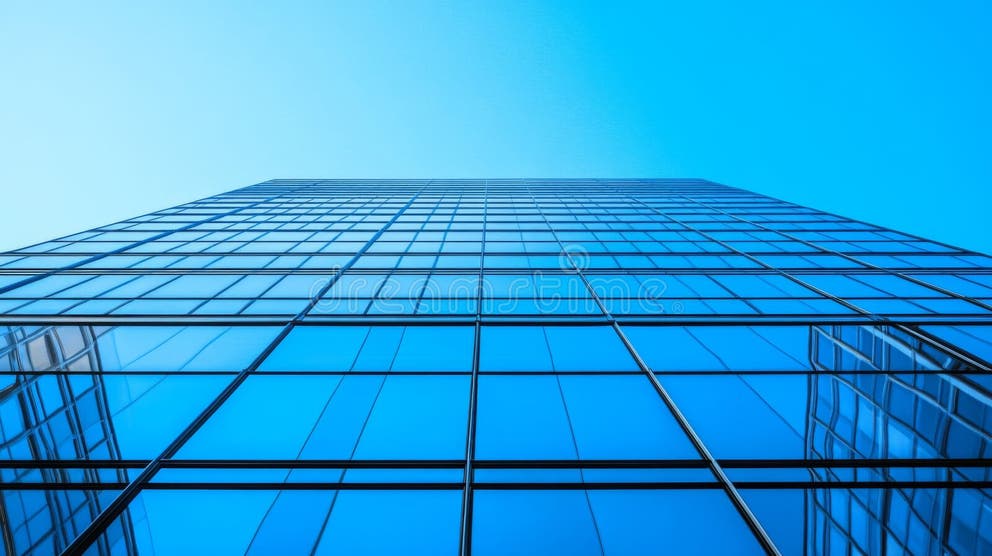 Blue Glass Skyscraper Exterior Under a Bright Sky Stock Illustration ...