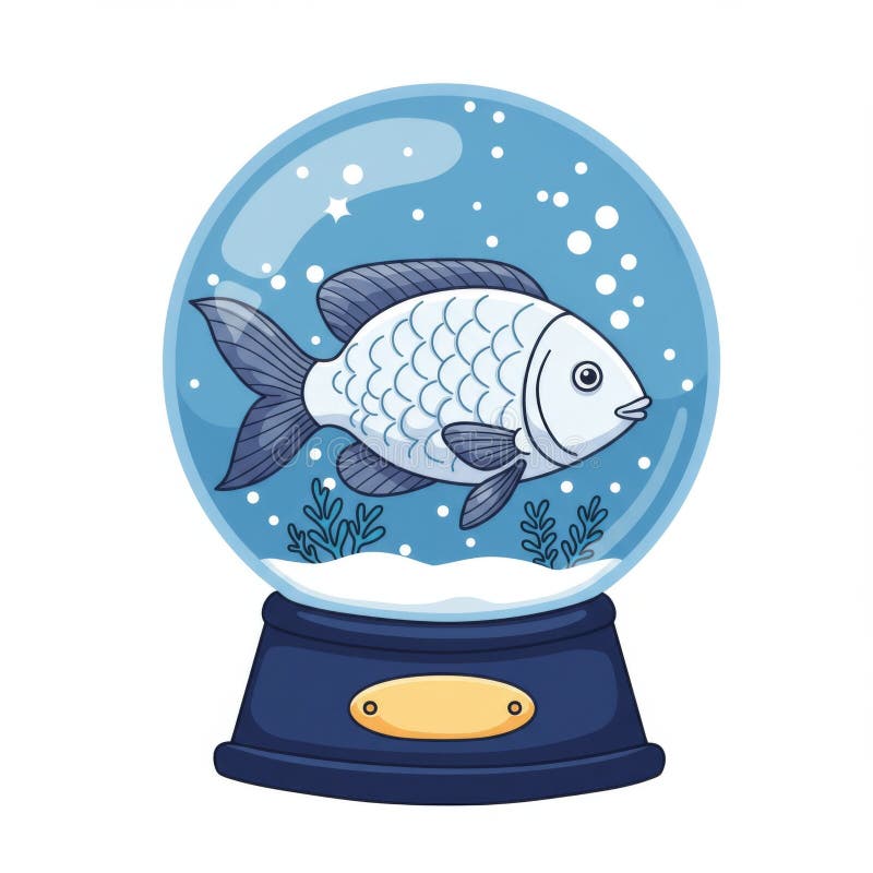 Blue Glass Snow Globe with a White Fish Illustration Stock Illustration ...