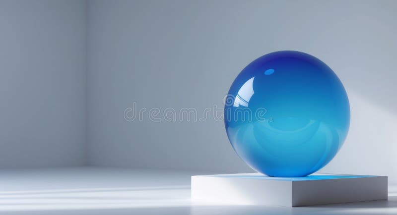 Blue Glass Sphere Placed on a White Pedestal with Soft Lighting and ...