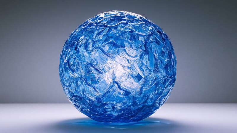 Blue Glass Sphere with Textured Surface on Light Background Stock ...