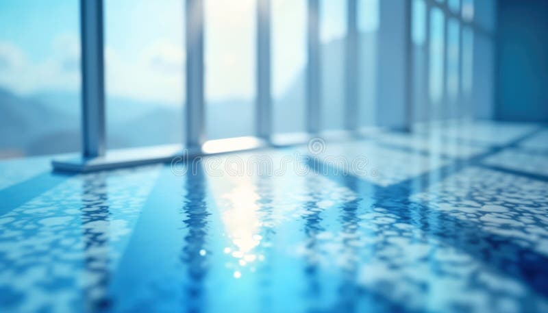 Blue Glass Surface Reflects Light Shadow Patterns. Abstract Texture ...