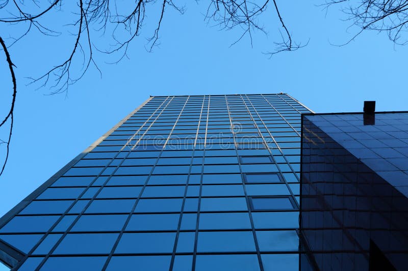 Blue Glass Tower Building on Clear Sky Stock Image - Image of ...