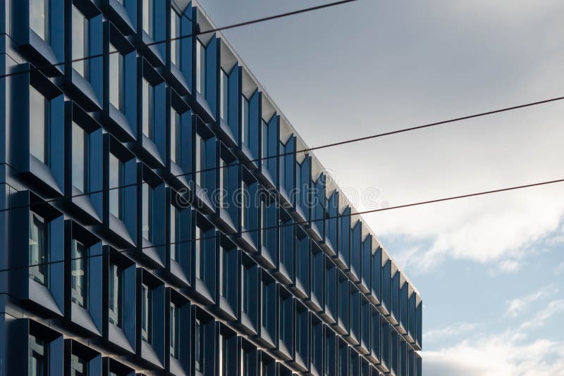 Blue Glass Wall with Windows of Modern Building. Abstract Perspective ...