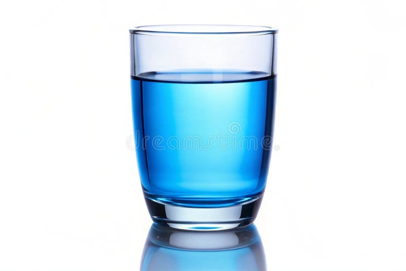Blue Glass of Water Refreshing Hydration on White Background Stock ...