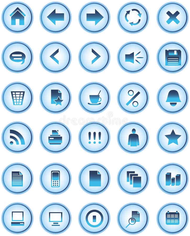 Blue Glass Web Icons, Buttons Stock Illustration - Illustration of ...