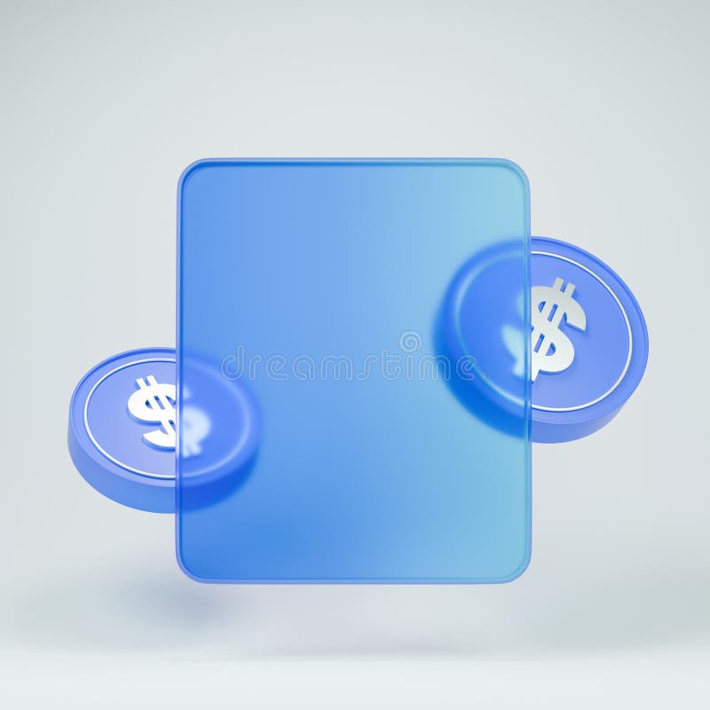 A Blue Glassmorphism 3D Icon Showcasing Card and Dollar Coins. Stock ...