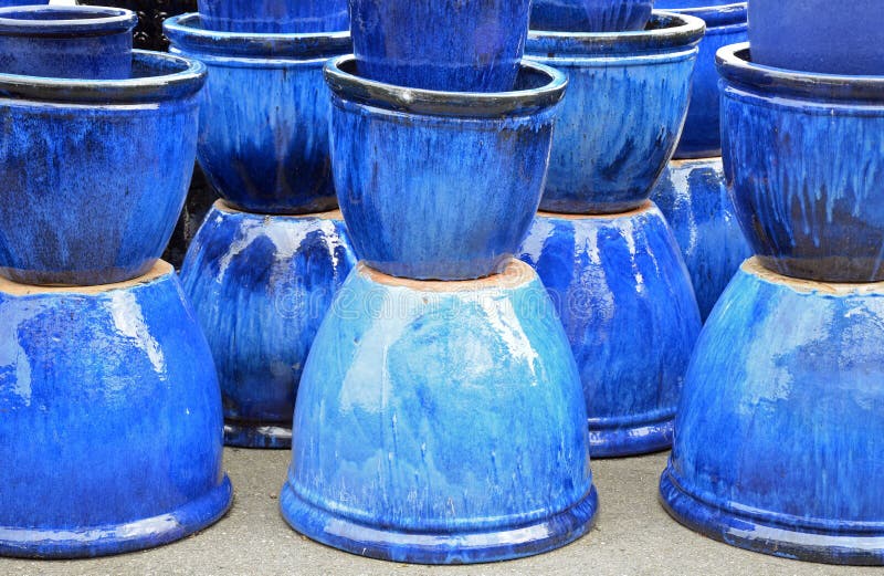 Blue glazed ceramic pots stock image. Image of pottery - 53705163