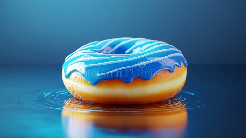 Blue Glazed Donut on Reflective Surface Stock Illustration ...