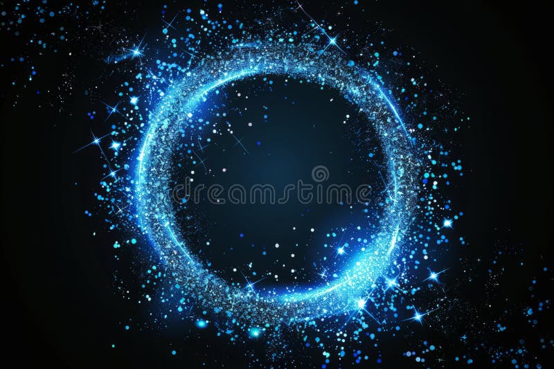 Blue Glitter Circle of Light Shine Sparkles and Blue Spark Particles in ...