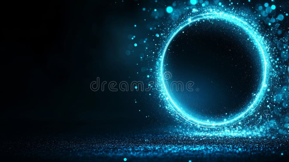Blue Glitter Circle of Light, Sparkles, Grey Spark Particles in Circle ...