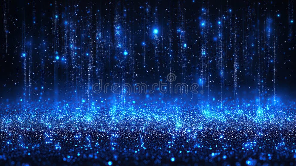 Blue Glitter Rain Falling on Dark Surface, Digital Backdrop Stock Image ...