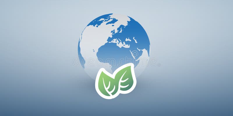 Blue Global Eco World Concept, Graphic Design Layout - Green Leaves and ...