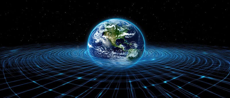 A Blue Globe on a Black Background with a Grid Pattern Extending ...