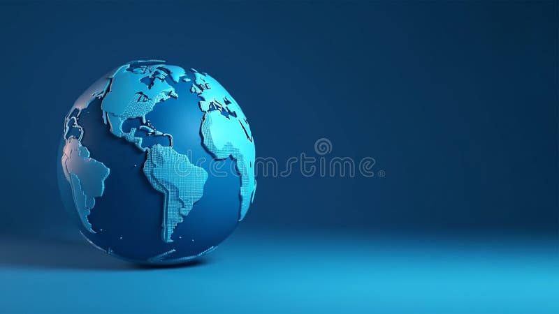 Blue Globe, Earth Map 3D on Blue Background, Business Banner. AI ...