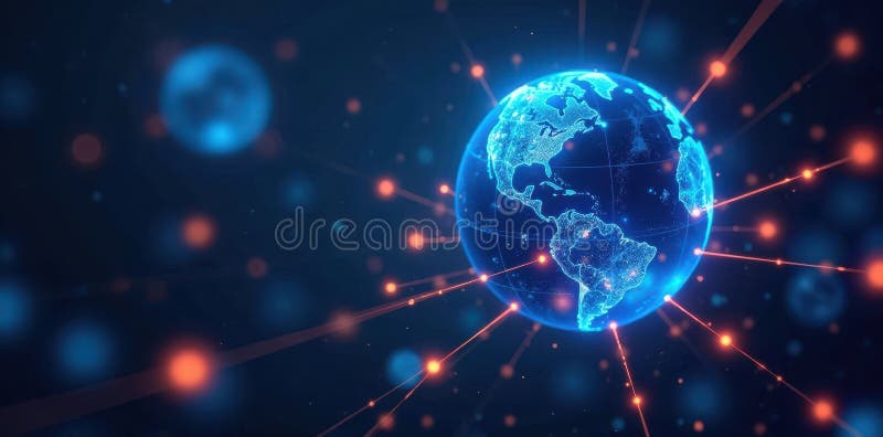 Blue Globe Encased in Glowing Network Lines, Futuristic Technology ...
