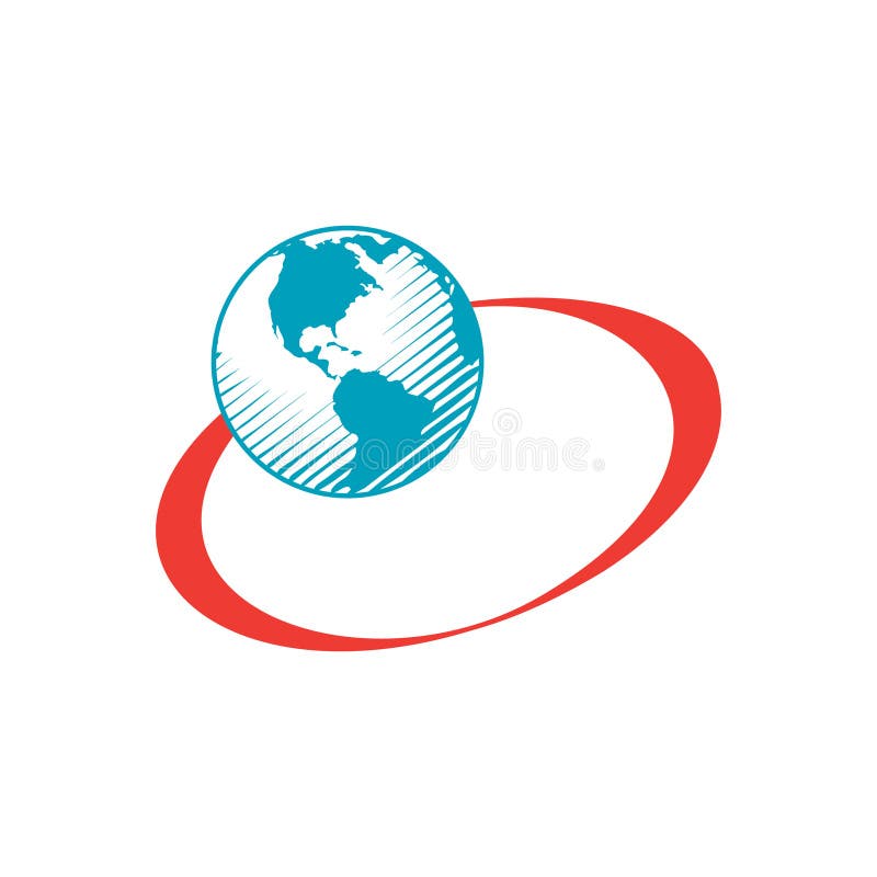 Blue Globe Icon Highlighted with Red Orbit on White Background Stock ...