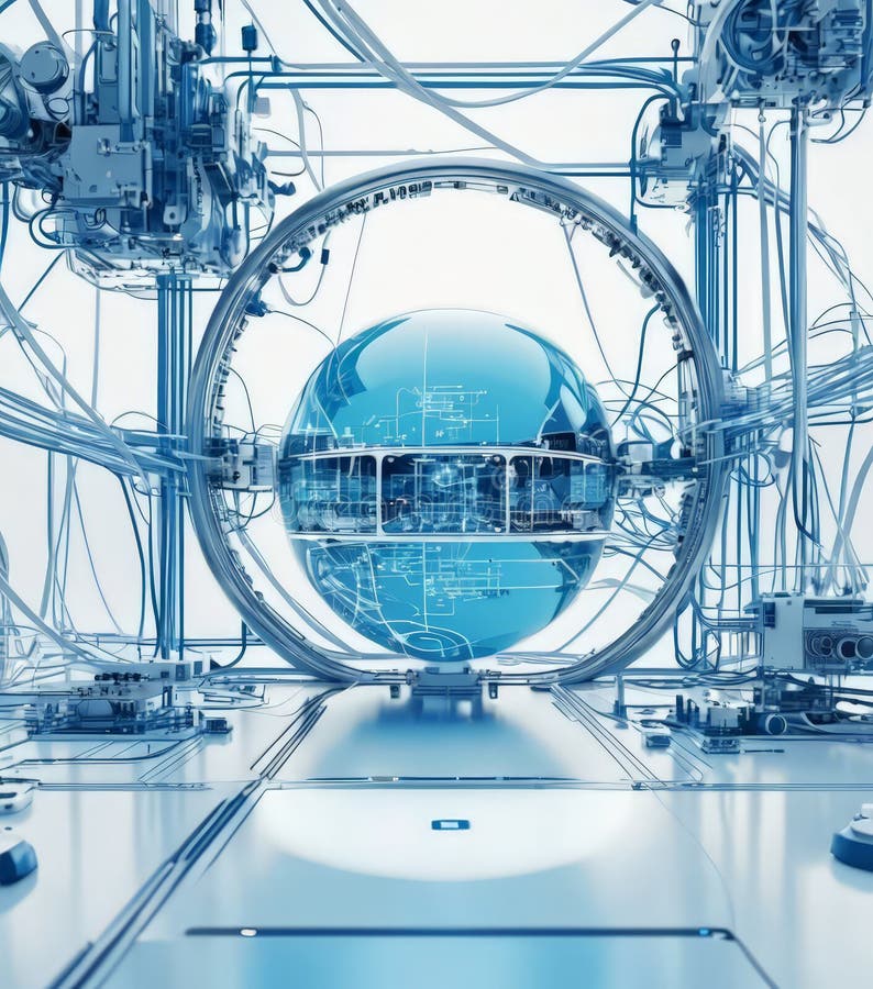 Blue globe in laboratory stock illustration. Illustration of tech ...