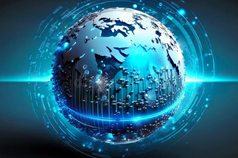 Blue Globe with Technological Lines and Dots Around it Generative AI ...