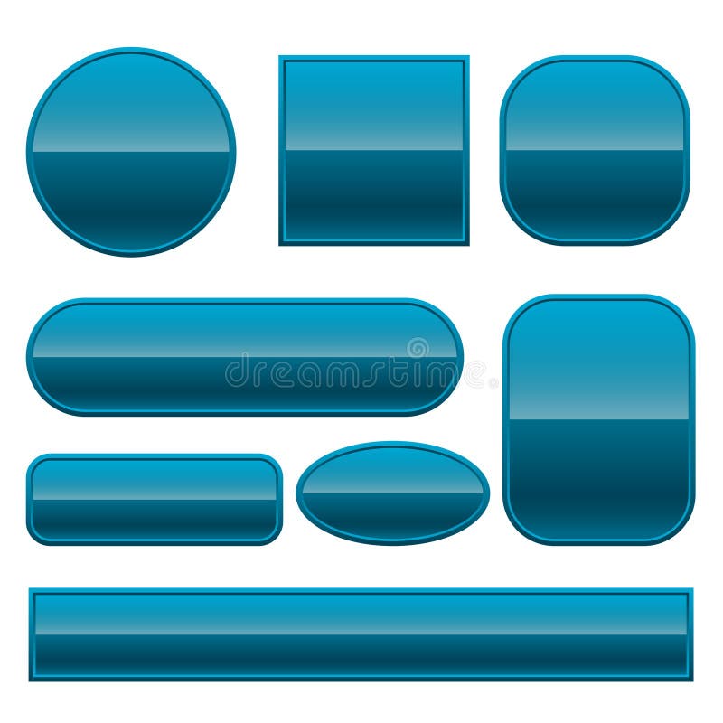 Blue Glossy Buttons Set in Different Shapes Stock Vector - Illustration ...