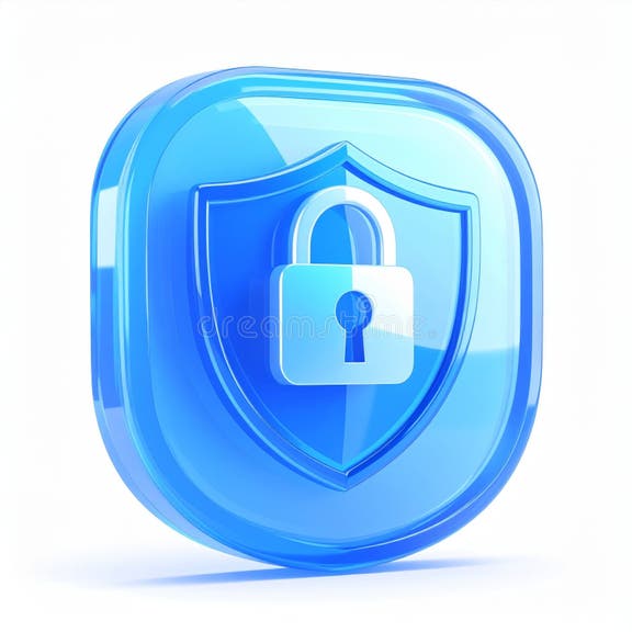 Blue Glossy 3D Shield and Lock Security Icon Stock Illustration ...