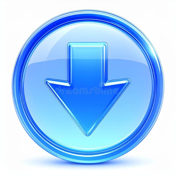 Blue Glossy Download Arrow Button Icon Stock Illustration ...