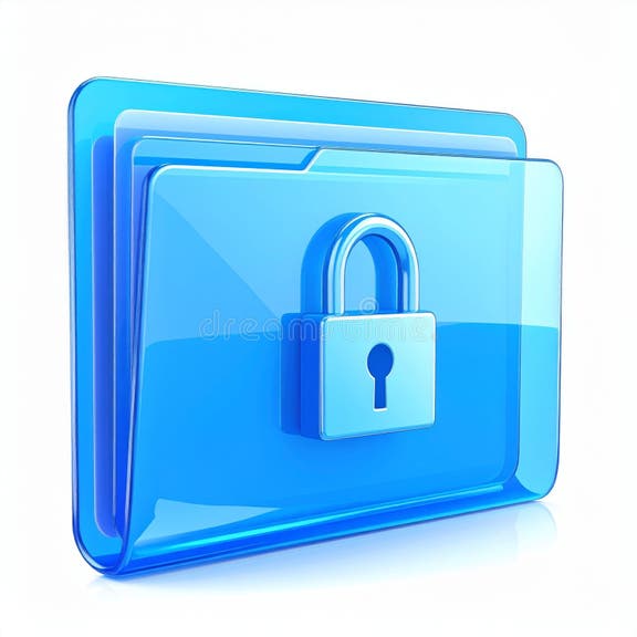Blue Glossy Folder Icon with Padlock, Digital Security Concept Stock ...
