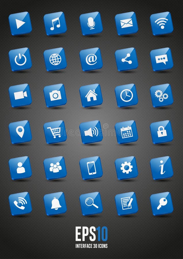 Blue Glossy Interface 3D Icons Stock Vector - Illustration of ...