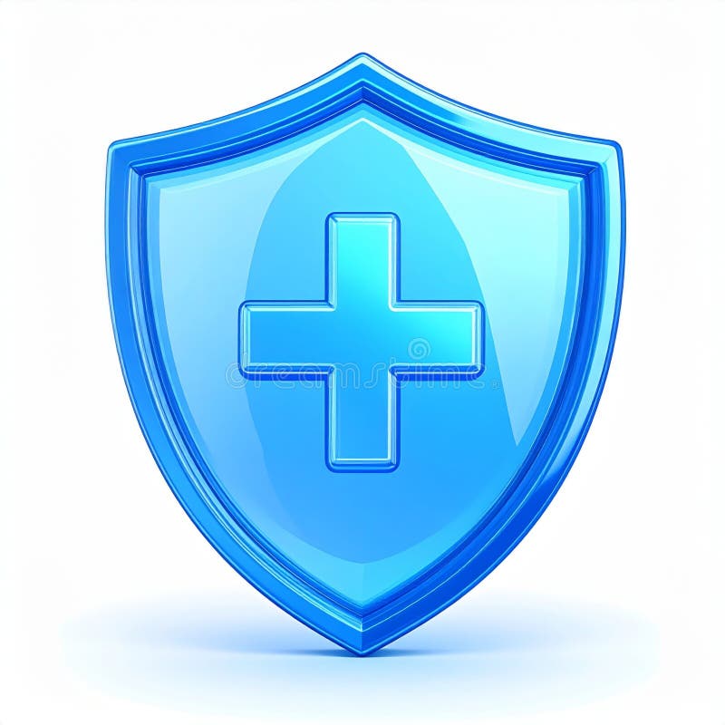 Blue Glossy Shield with Cross Health Protection Icon Stock Illustration ...