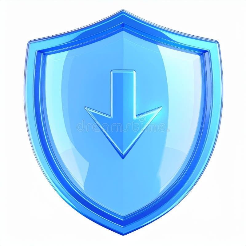 Blue Glossy Shield with Download Arrow Icon Stock Illustration ...