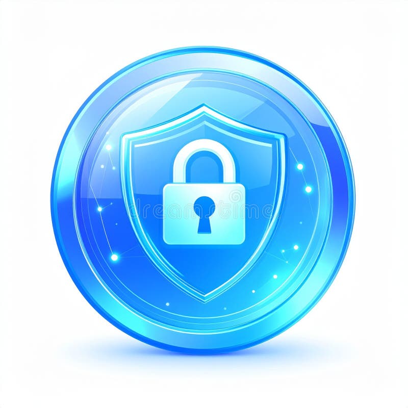 Blue Glossy Shield with Lock Icon Digital Security Stock Illustration ...
