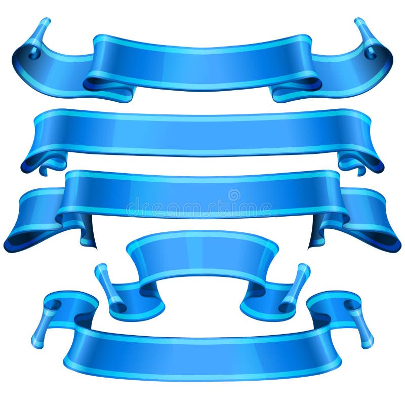 Blue Glossy Vector Ribbons Set Stock Vector - Illustration of antique ...