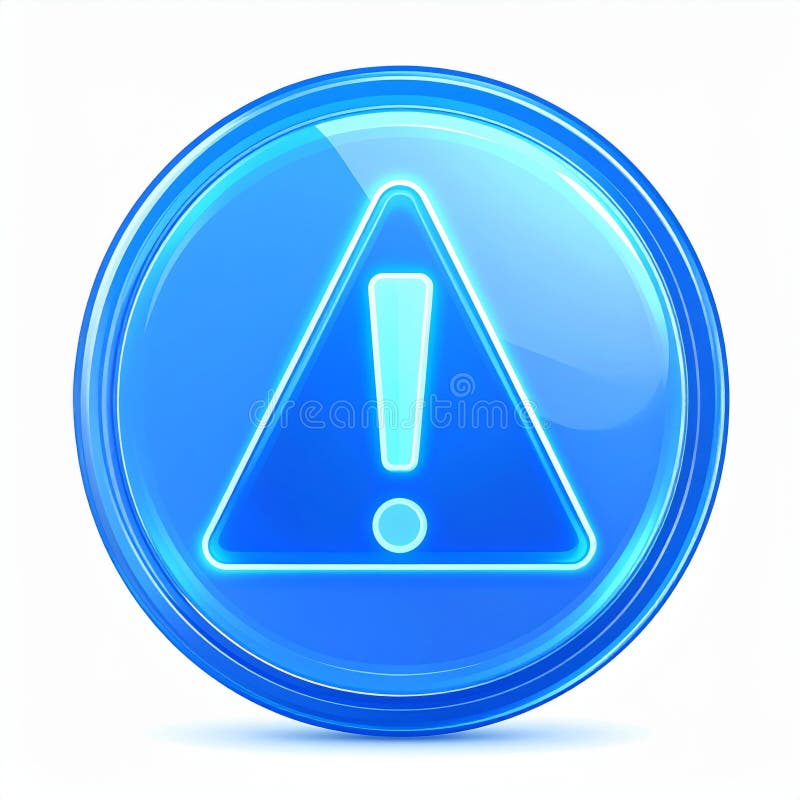 Blue Glossy Warning Icon with Exclamation Mark Stock Illustration ...