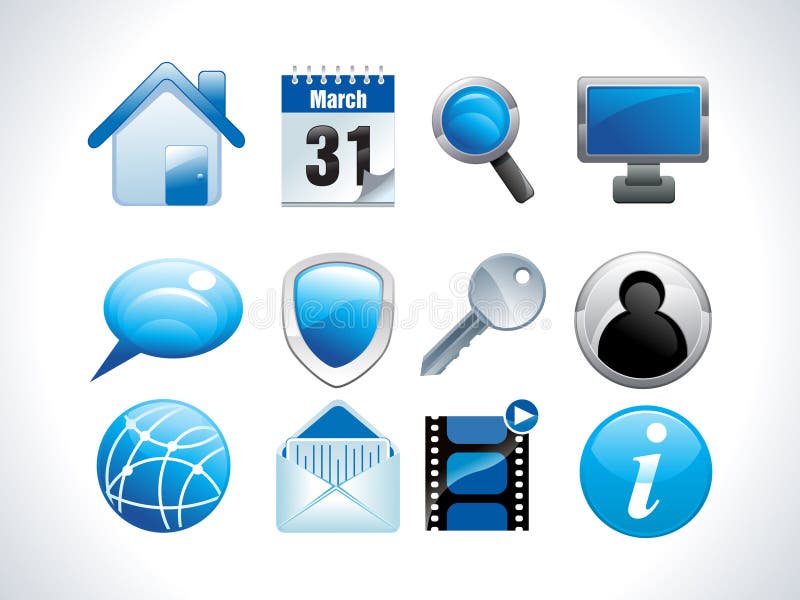 Blue glossy web icons stock vector. Illustration of glass - 16585530