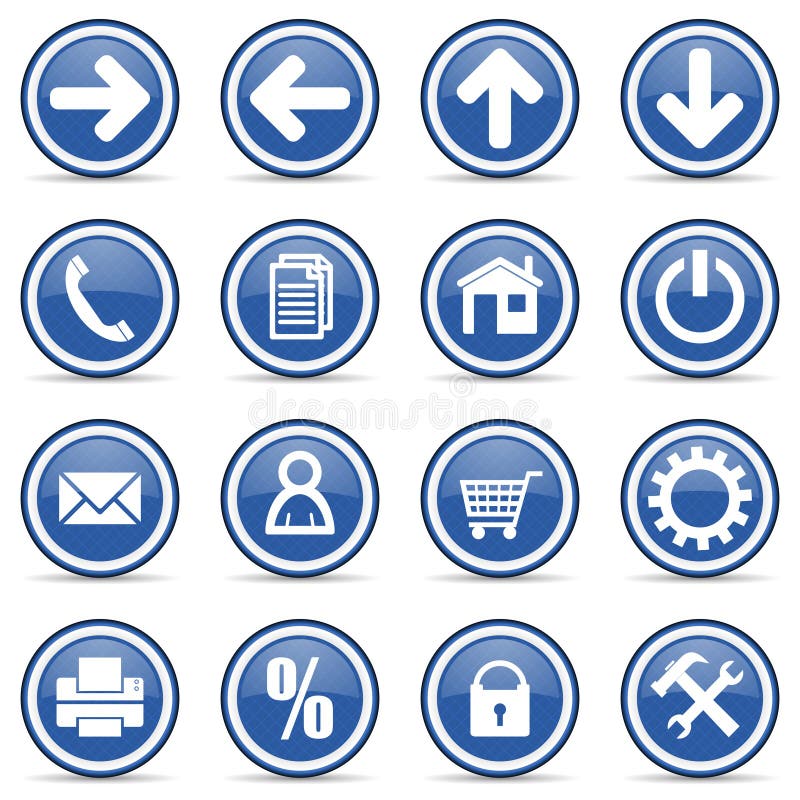 Blue glossy web icons set stock illustration. Illustration of blue ...
