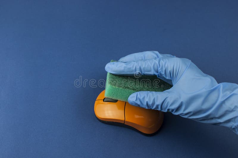 Blue Glove and Computer Mouse on Blue Background Stock Photo - Image of ...
