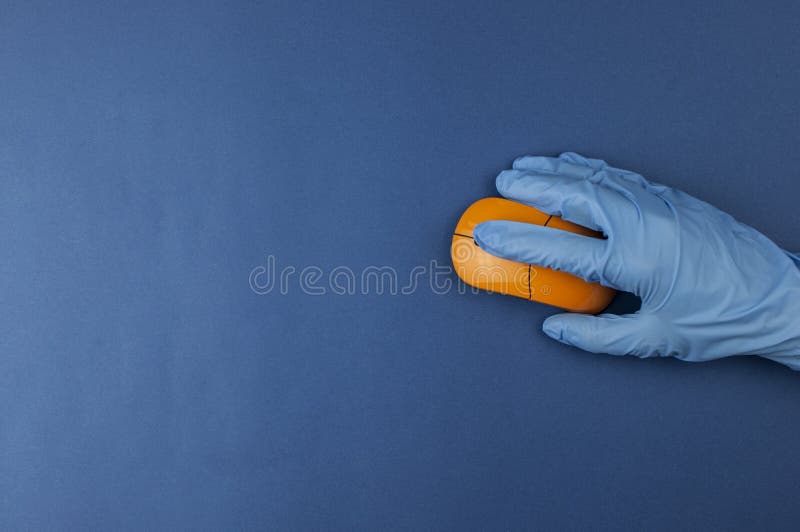 Blue Glove and Computer Mouse on Blue Background Stock Photo - Image of ...