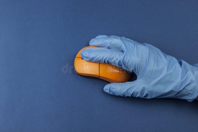 Blue Glove and Computer Mouse on Blue Background Stock Photo - Image of ...
