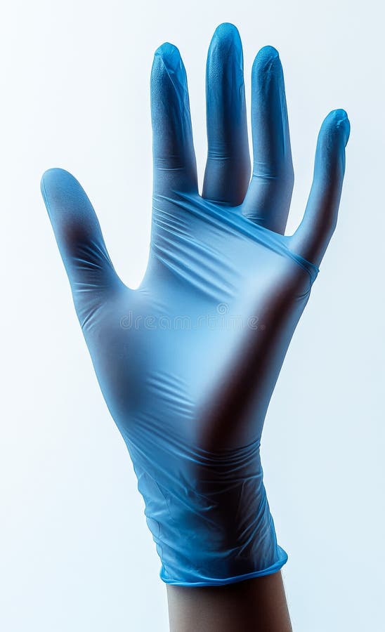 Blue Gloved Hand in Bright Light Stock Image - Image of rubber, work ...