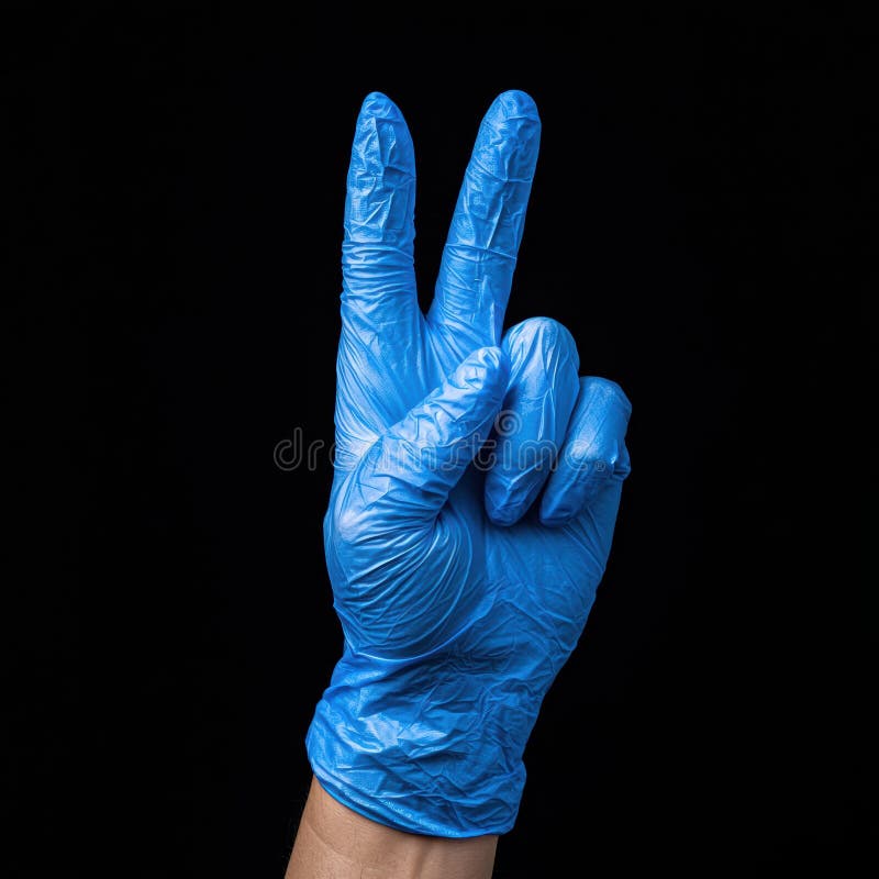 Blue Gloved Hand Making Peace Sign Stock Illustration - Illustration of ...