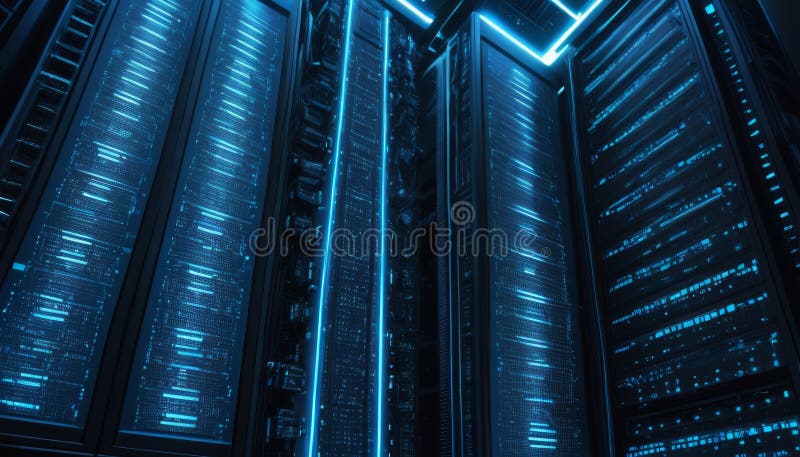 Blue Glow of Futuristic Data Center Stock Photo - Image of security ...